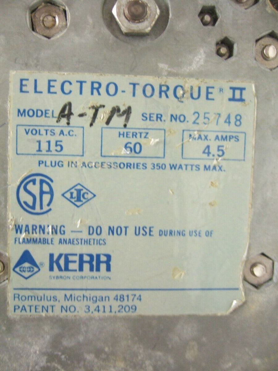 Kerr Electro-torque II Model A-TM Power Supply Dentist Drill Handpiece