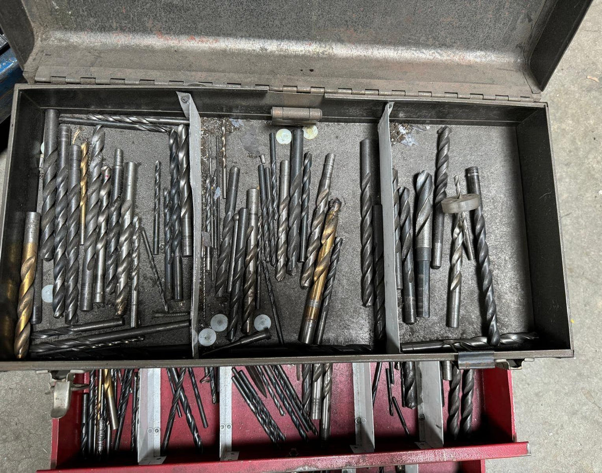 Large Lot of Drill Bits in a Tool Box Chest Work Shop Cabinet Storage