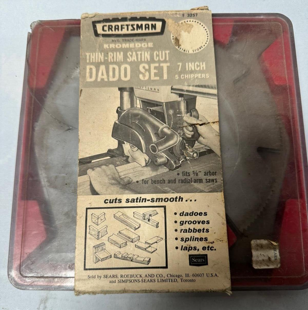 Sears Craftsman Stack Dado Blade Set 7" Kromedge Thin Rim Satin Cut
