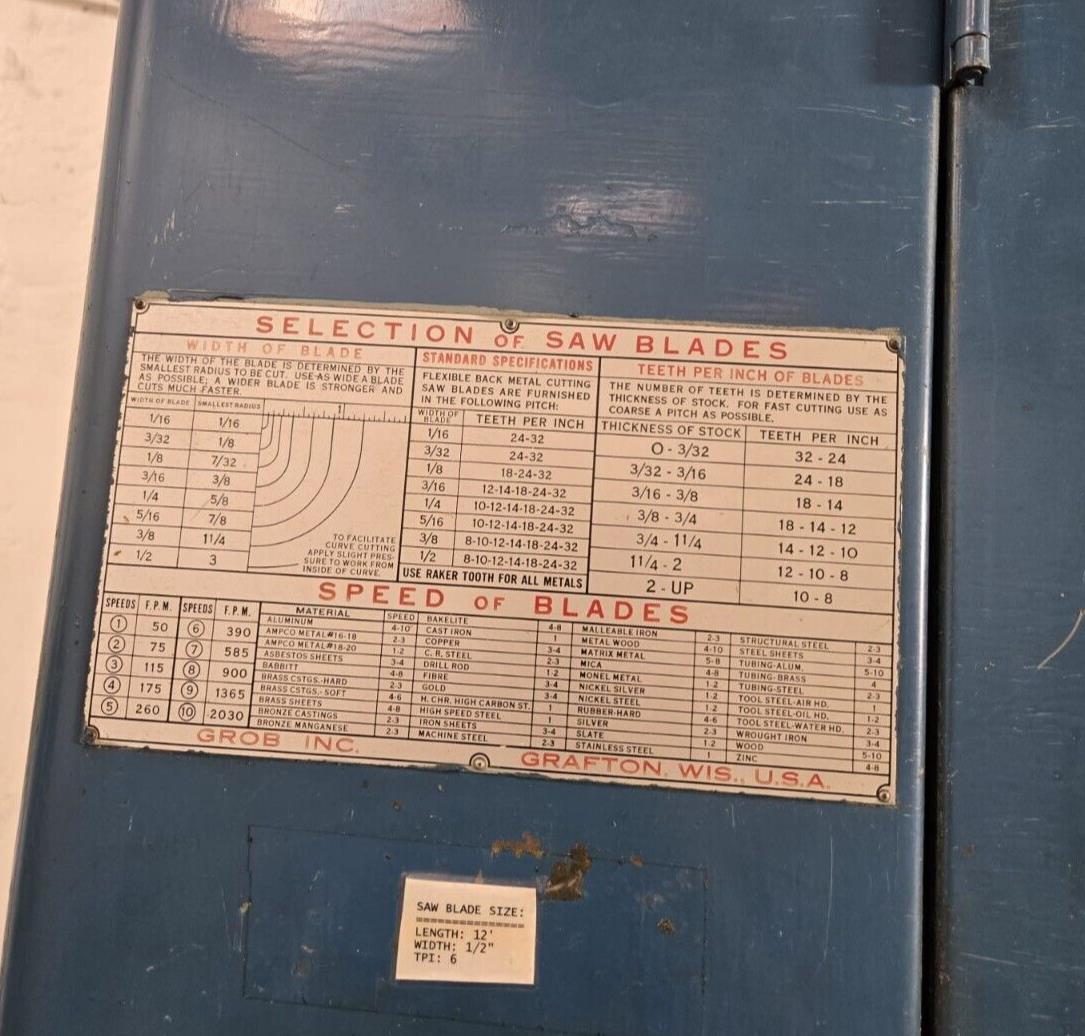 Grob NS18 18” Vertical Band Saw w/ Blade Welder
