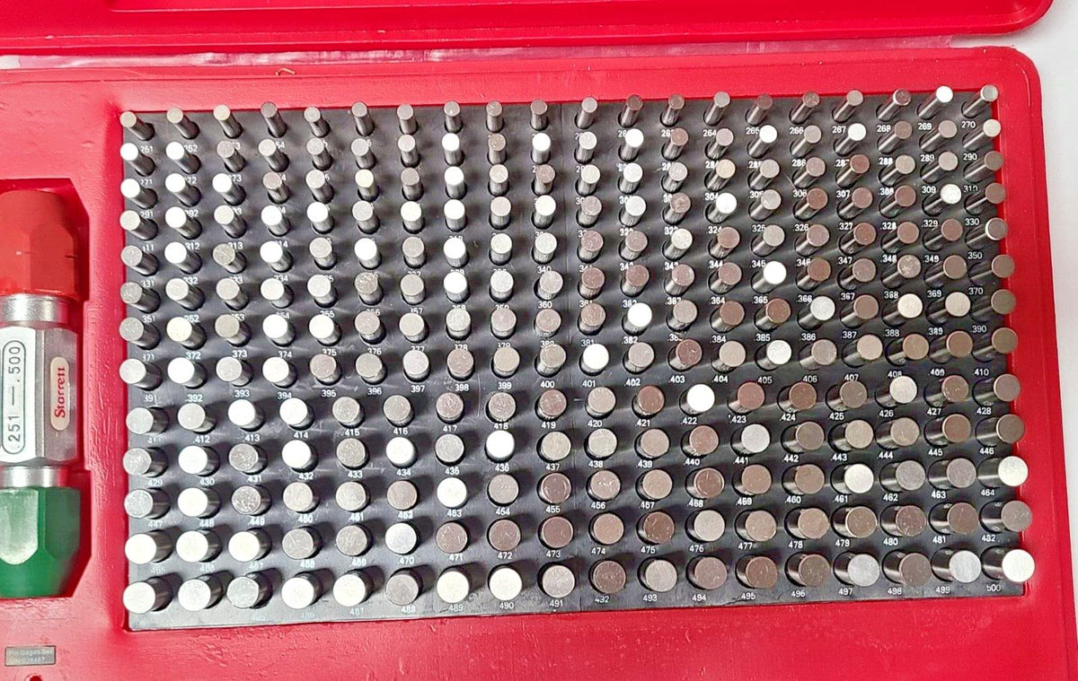 Starrett Precision Pin Gage Set 250 Pcs 0.251" to 0.500" GO NOGO Gauge