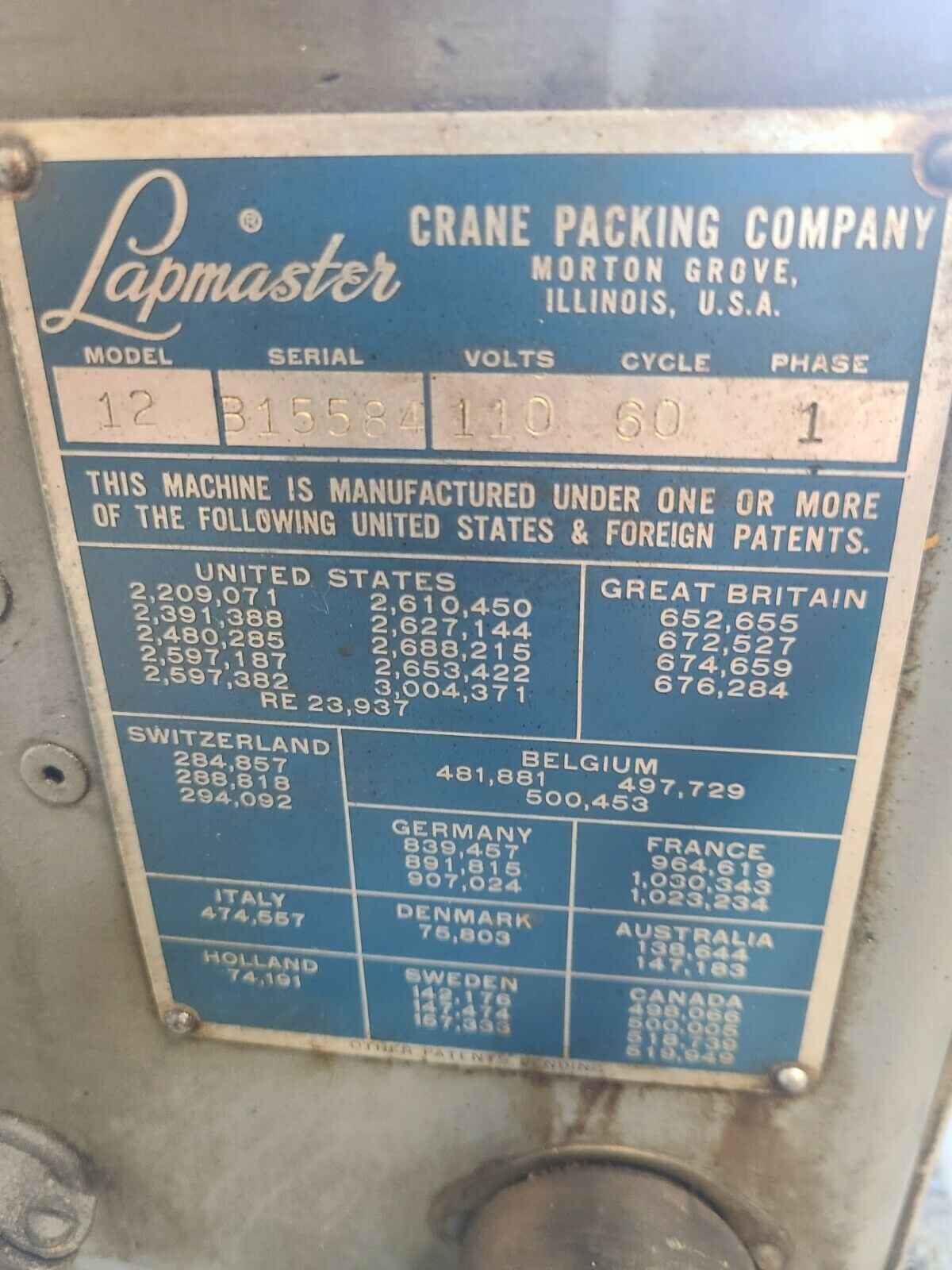 12" Lapmaster 12 Lapping Machine Single Phase