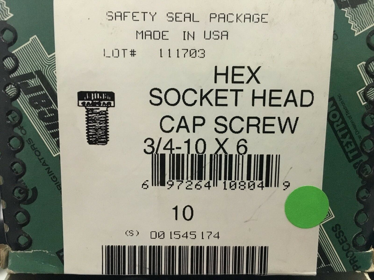 Box of 10 Raycarl Camcar Textron Hex Socket Head Cap Screw 3/4-10 x 6