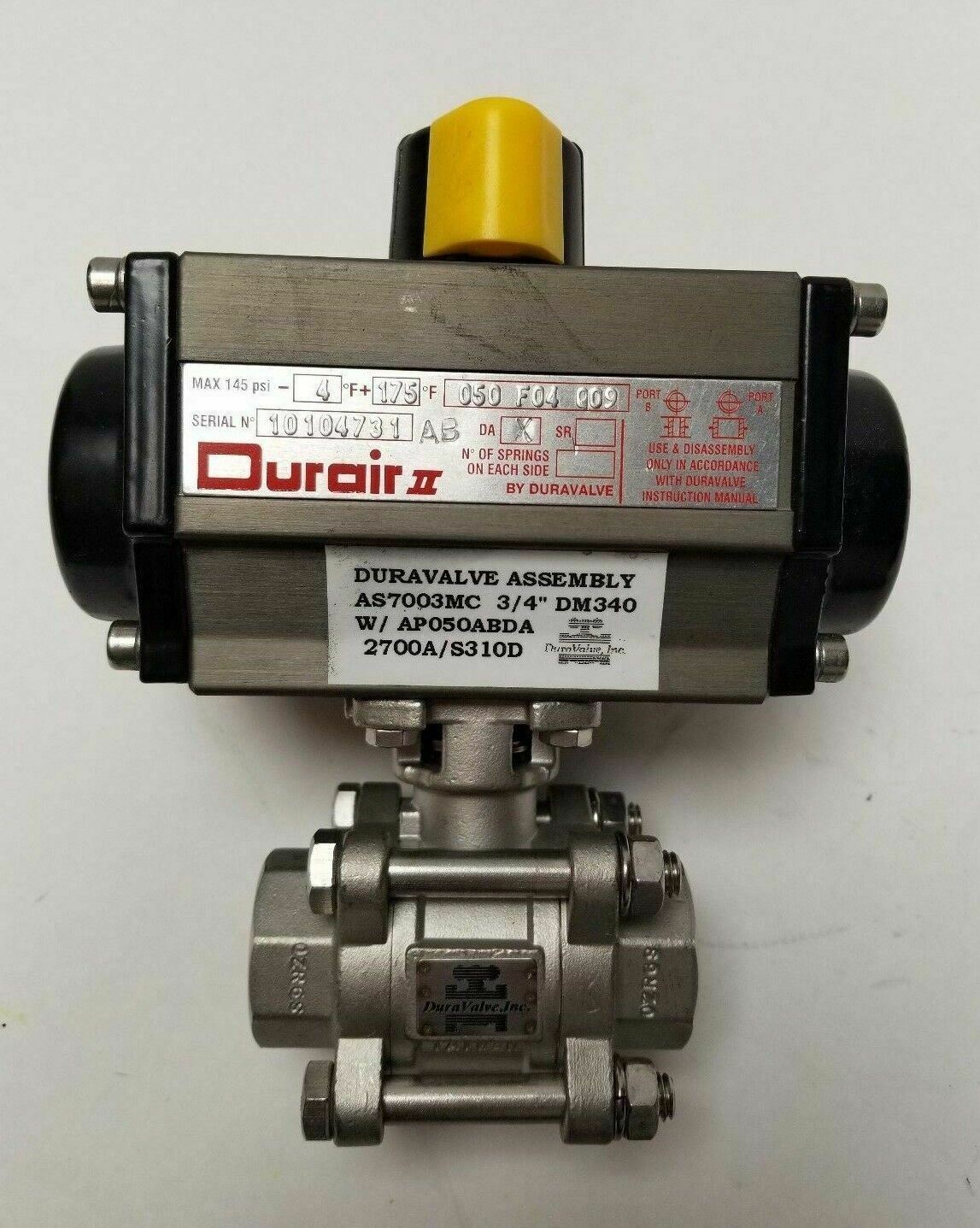 DuraValve Assembly Durair II AS7003MC 3/4 DM340 2700/S310D Actuator Va