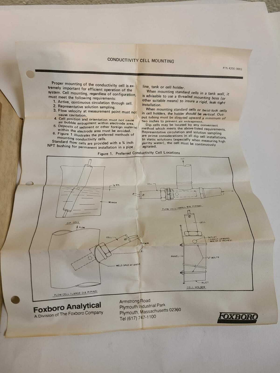 FOXBORO CONDUCTIVITY / RESISTIVITY Cell Part No 920 - EE1 New