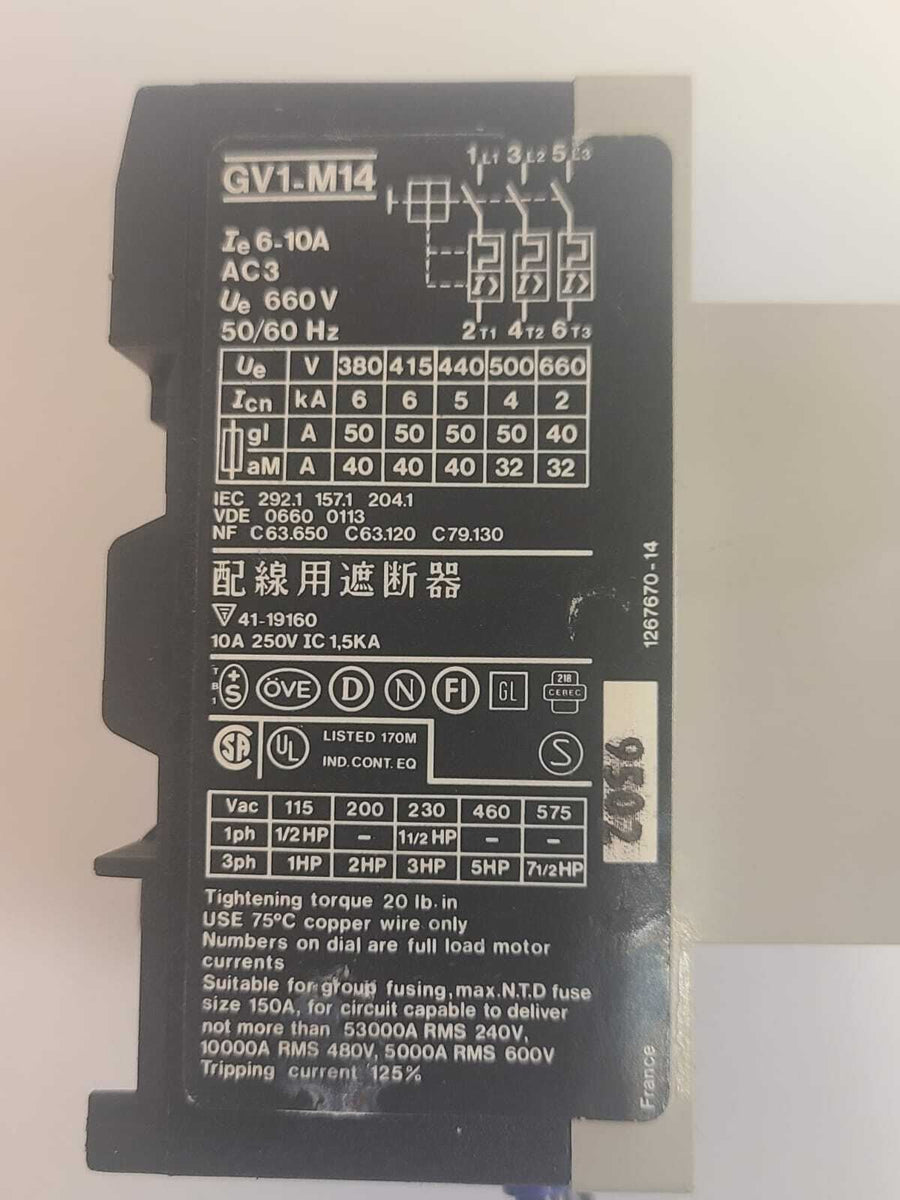 3 Telemecanique GV1-M14 Manual Motor Starter IE6-10A AC 3 UE 660V 50/6