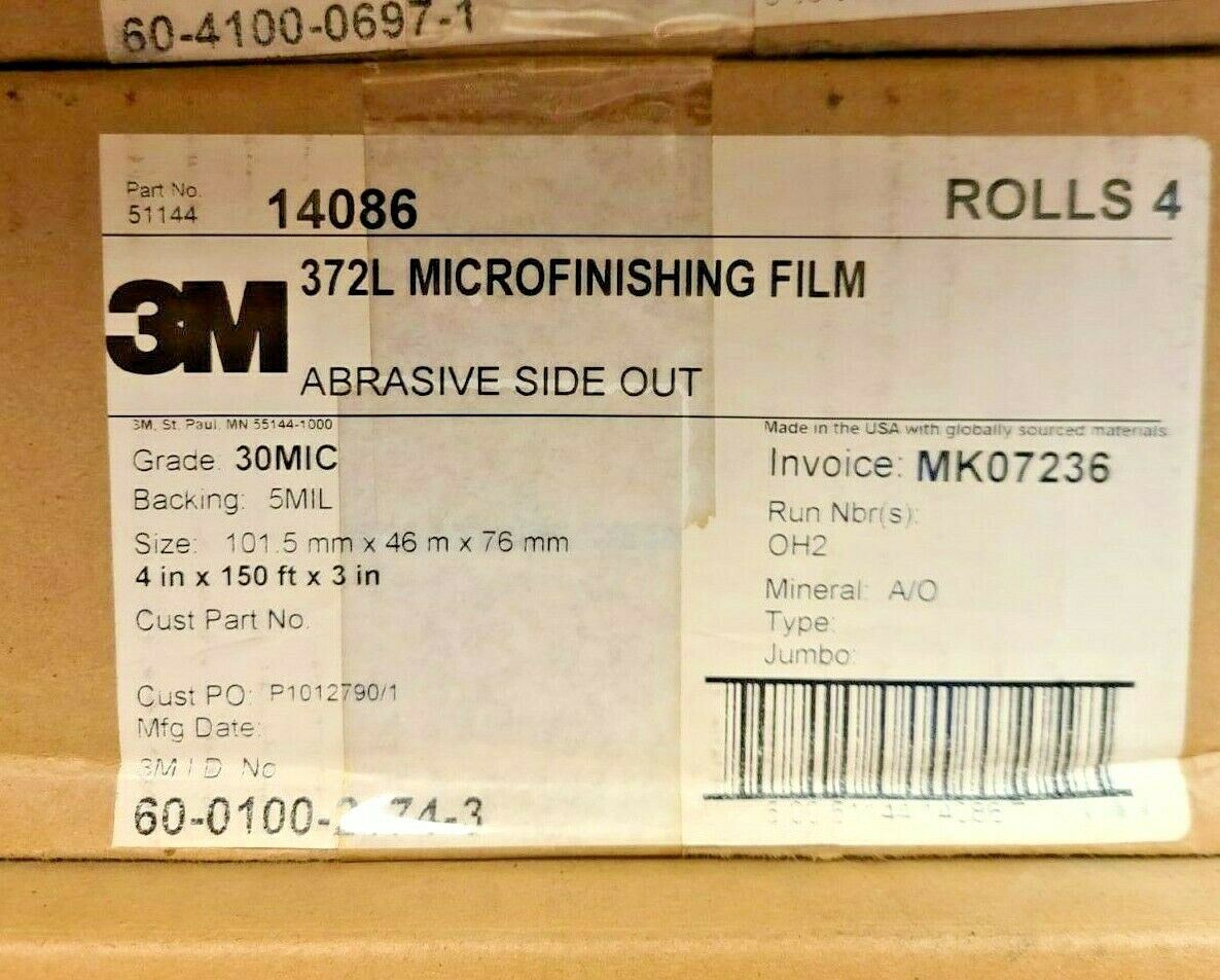 3M 14086 Microfinishing Film Roll 372L 4 in x 150' x 3 in 30 Micron Lo