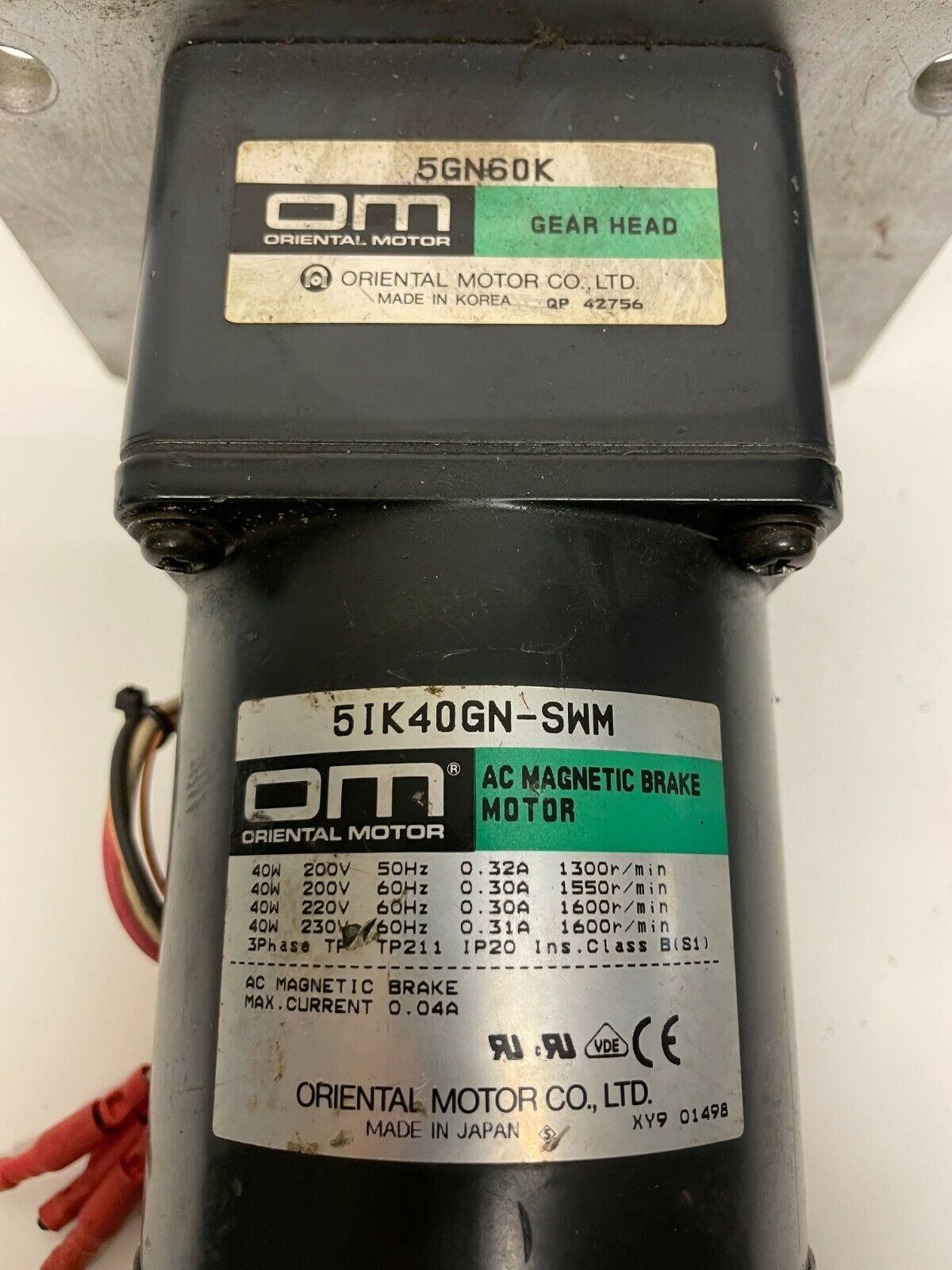 ORIENTAL MOTOR SPEED CONTROL 5IK40GN-SWM AC MAGNETIC Brake GEAR HEAD 5