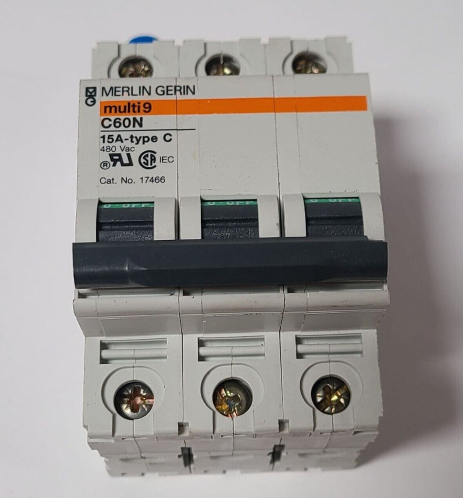 MERLIN GERIN multi9 C60N 15A type C 480 Vac 17466 Breaker 3 Poles