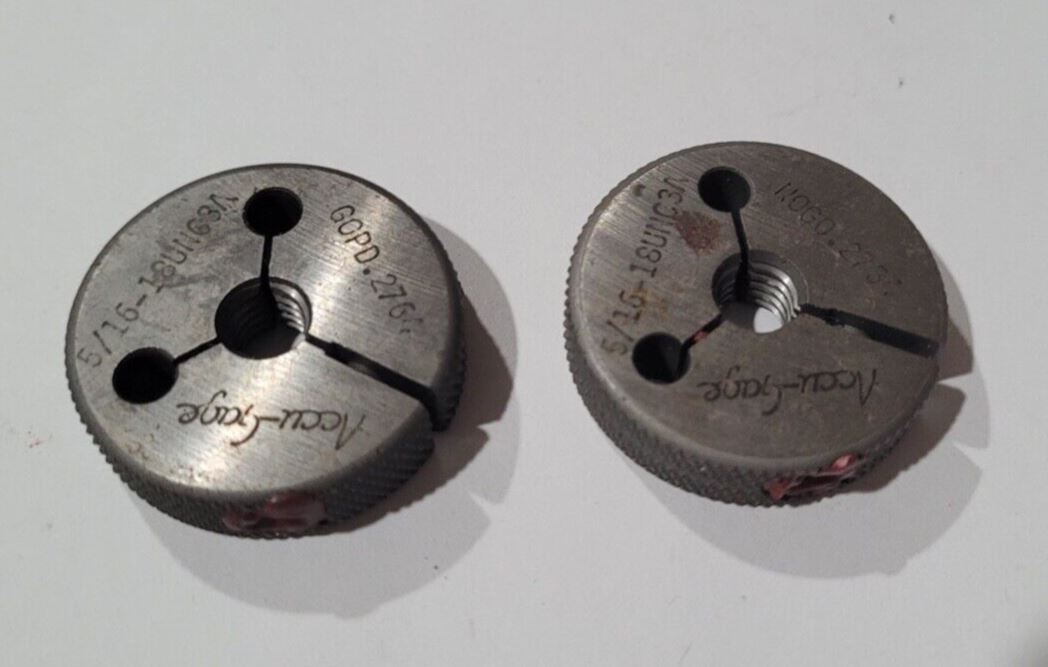Set of 5/16-18 UNC-3A GO & NO GO Set Thread Ring Gage P.D. .2764 & .27