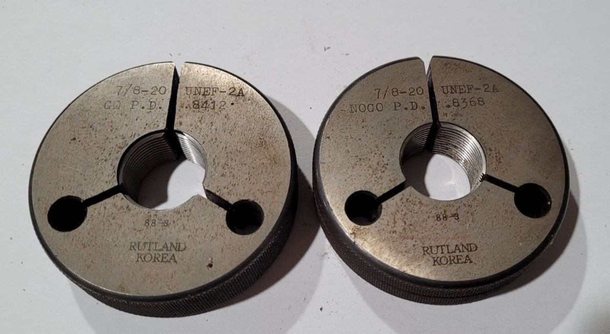 Set of 7/8-20 UNEF-2A GO & NO GO Set Thread Ring Gage P.D. .8412 & .83