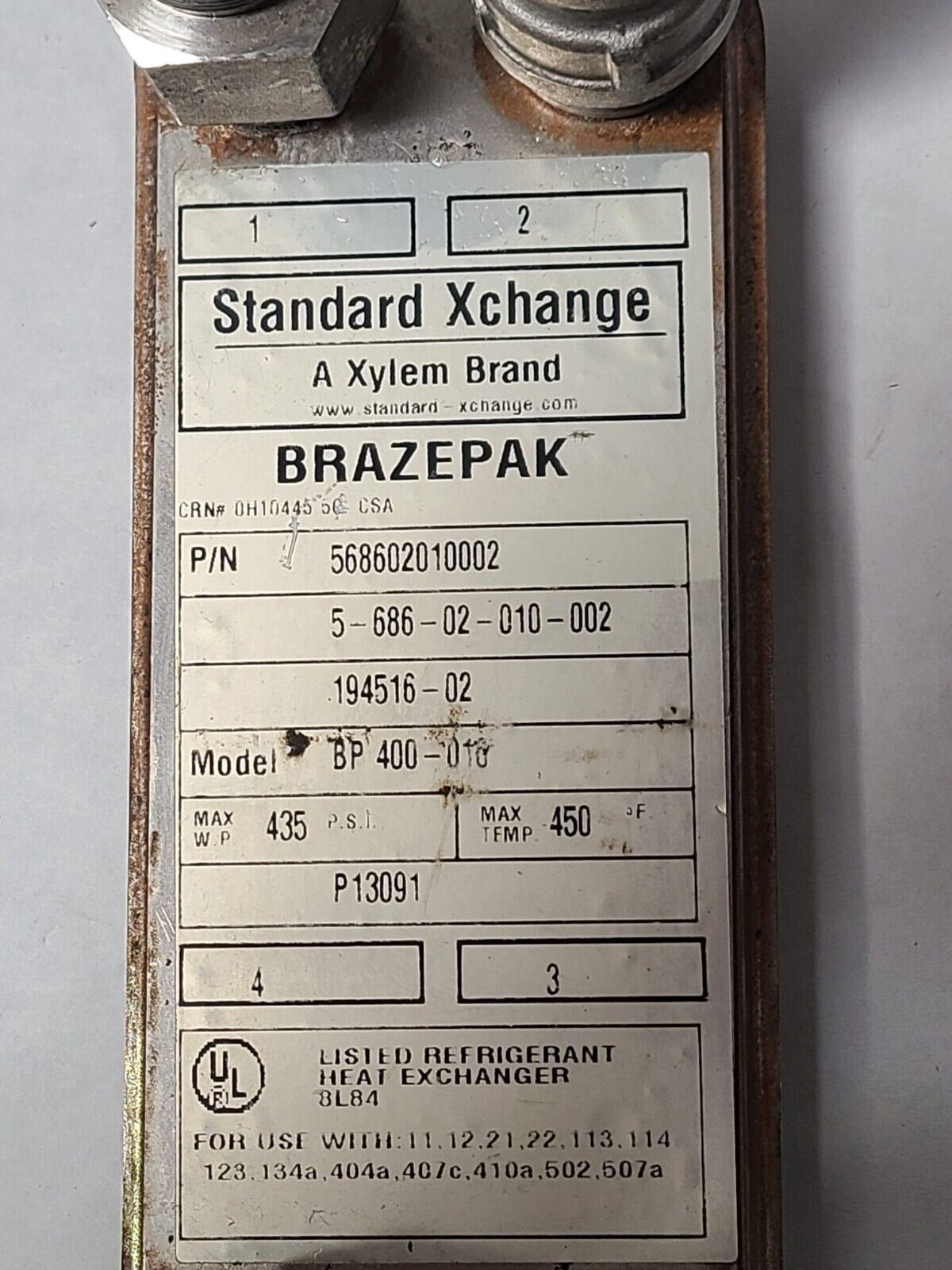 STANDARD XCHANGE 568602010002 HEAT EXCHANGER BP 400-010 Brazepak 435 P