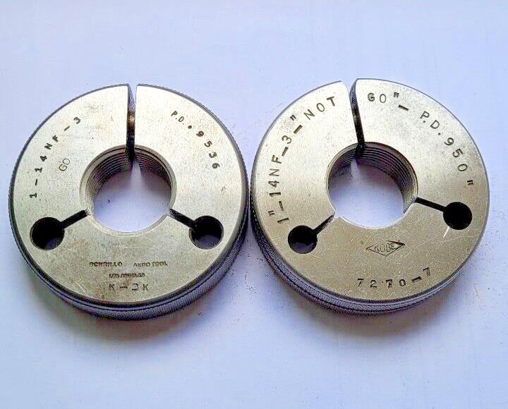 Set of 1-14 NF-3 GO & NO GO Set Thread Ring Gage GO P.D. .9536 NOGO .9