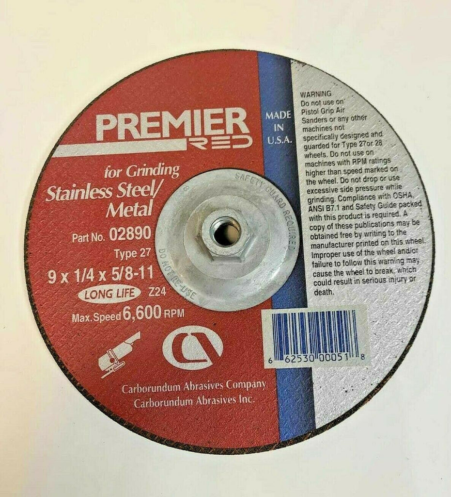 2 Carborundum Premier RED Grinding Wheel Discs 02890 9 x 1/4 x 5/8-11