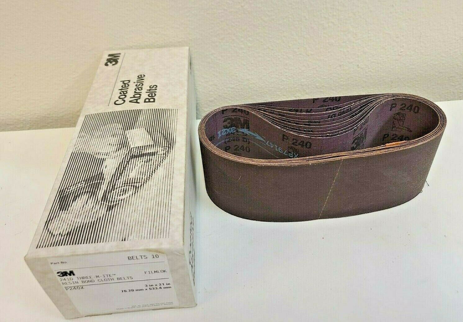 3M 241D 3" x 21 Three M ite Coated Resin Cloth 10 Belts P240X Grit New