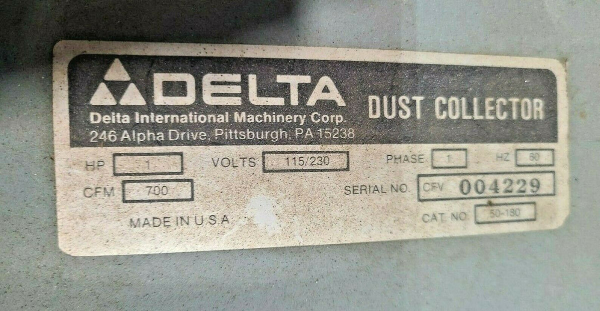 Delta Dust Collector 1 HP 700 CFM USA