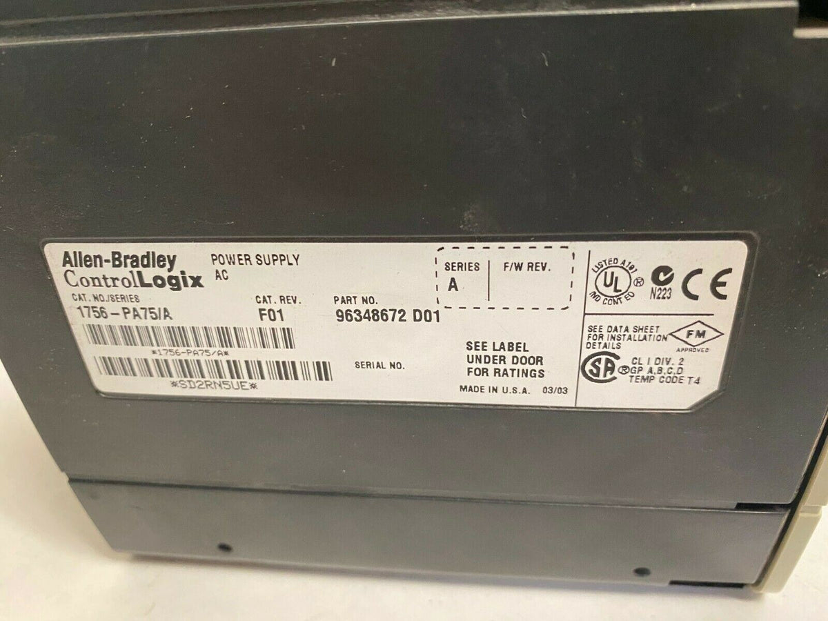 Allen Bradley ControlLogix A AC Input Module Power Supply PLC 1756-PA7
