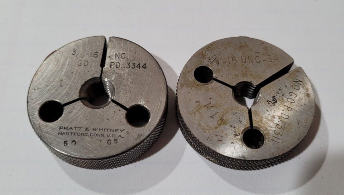 Set 3/8-16 UNC/NC3A GO and NO GO Set Thread Ring Gage P.D. .3344 and
