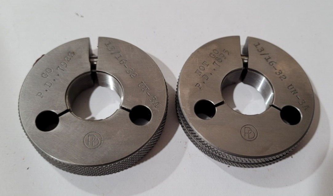 Set of 13/16-32 UN-3A GO & NO GO Set Thread Ring Gages P.D. .7922 & .7