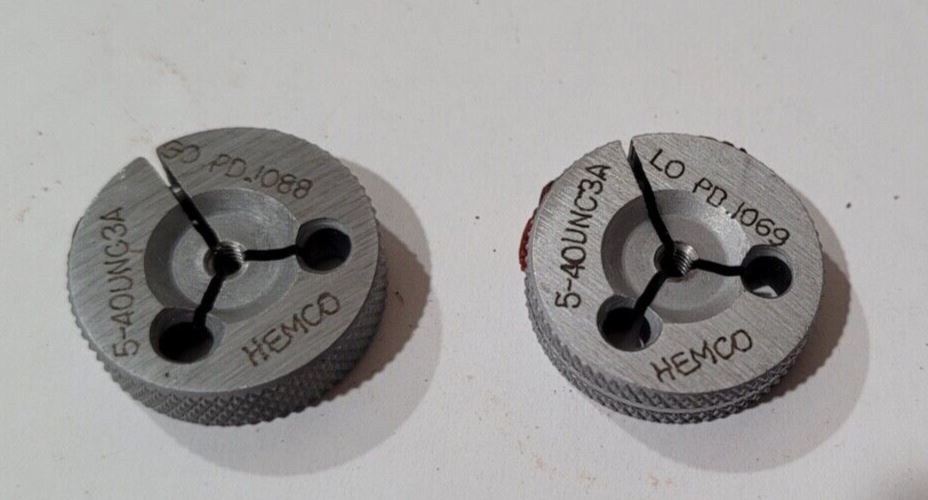 Set of 5-40 UNC-3A GO &NO GO Set Thread Ring Gage P.D. .1088 & .1069 G