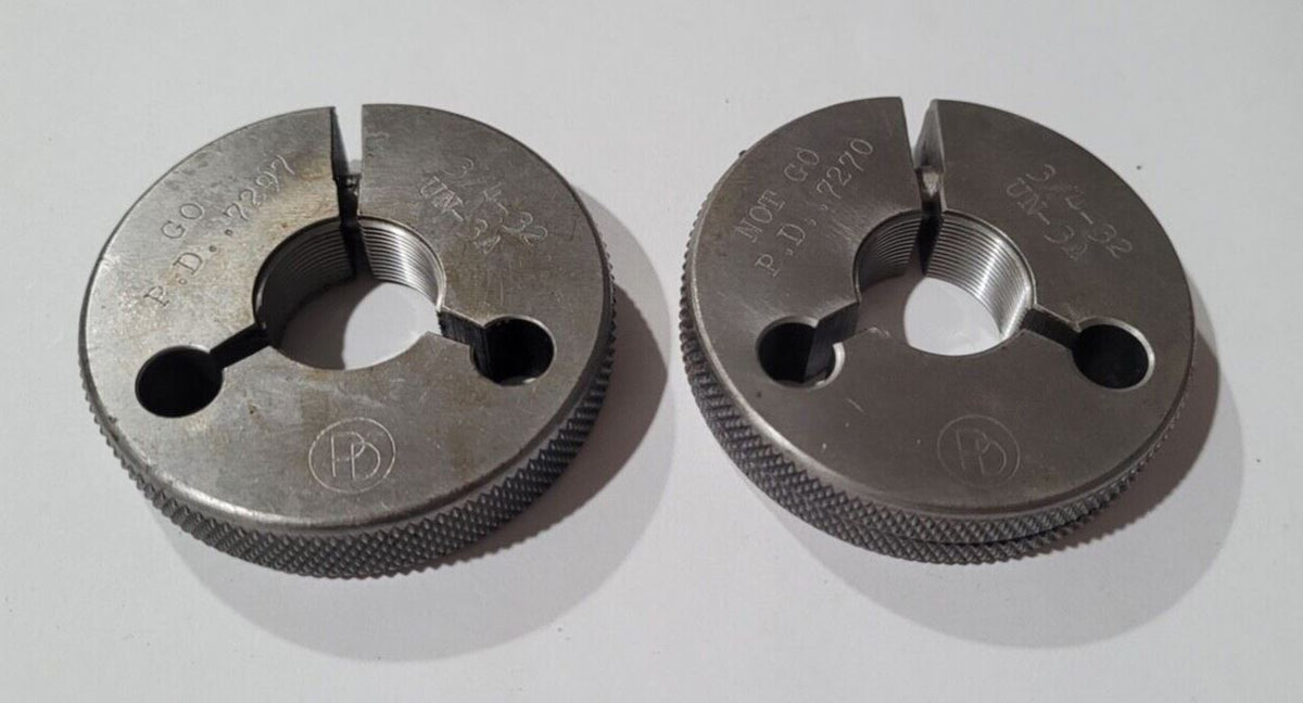 Set of 3/4-32 UN-3A GO & NO GO Set Thread Ring Gage P.D. .7297 & .7270