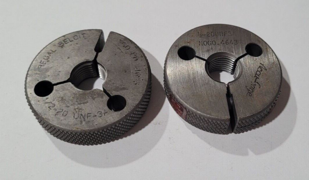 Set of 1/2-20 UNF-3A GO & NO GO Set Thread Ring Gage P.D. .4675 & .464