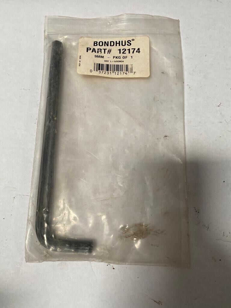 Bondhus 12174, 9mm Hex L-Wrench Long Arm Tip Key Length 7” Usa