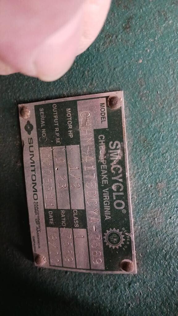 Sumitomo Gear Reducer 1/2 HP TC-F CHHM 4175DCYA-7569 Induction Motor S