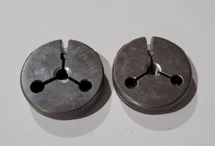 Set of 1/4-20 NS GO & NO GO Set Thread Ring Gage P.D. .2135 and .2099