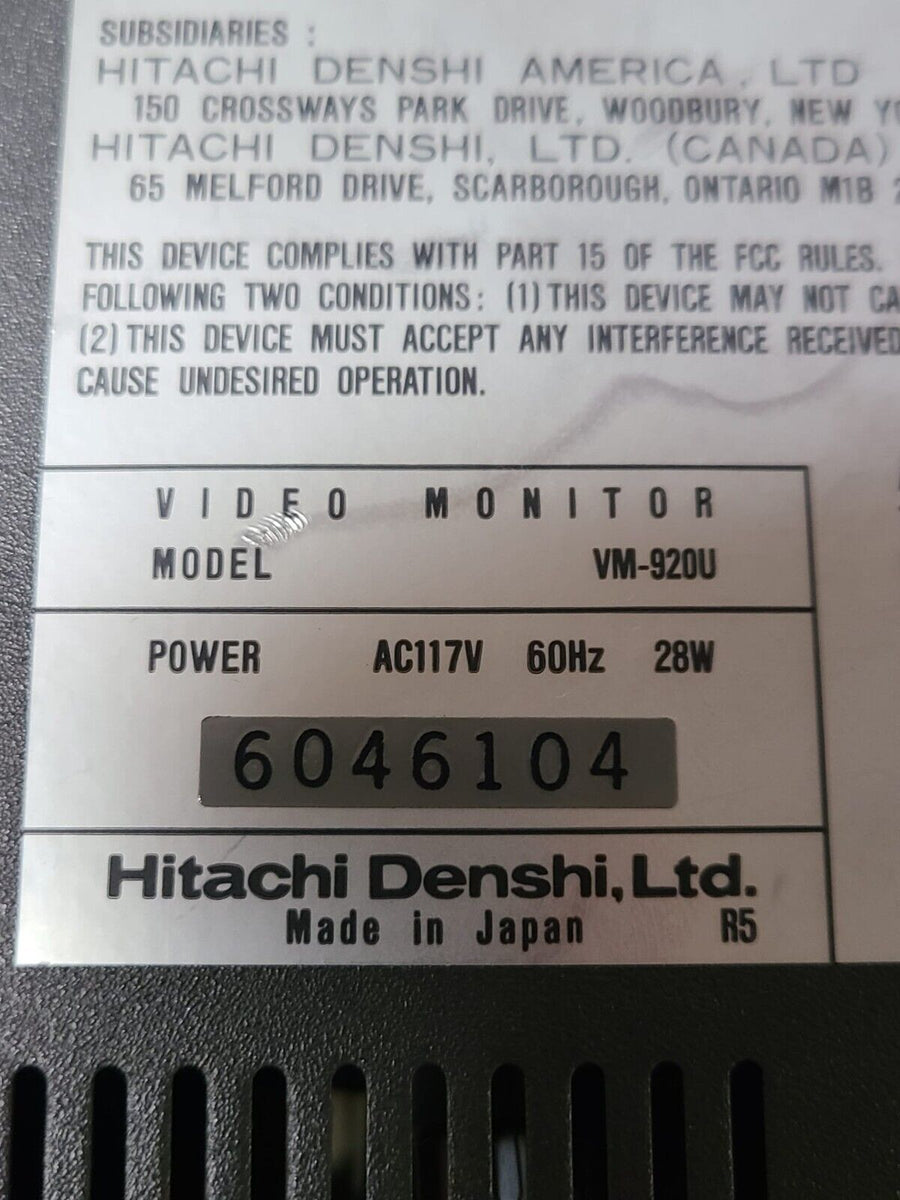 Hitachi VM-920U Video Monitor 9" GRAYSCALE 28W
