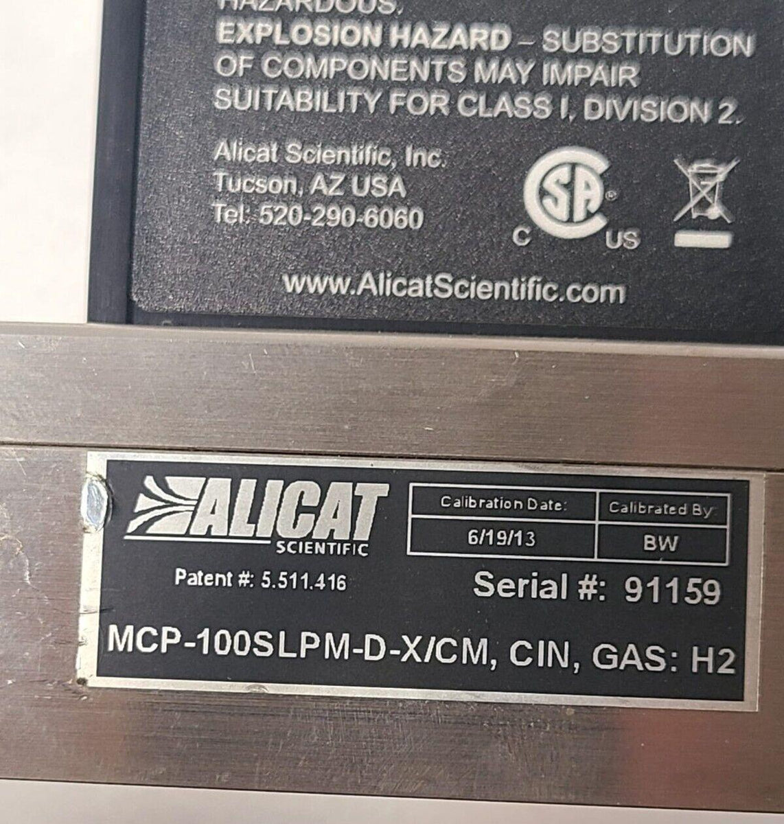 Alicat Scientific MCP-100SLPM-D-X/CM CIN, Gas Digital Mass Flow Meter