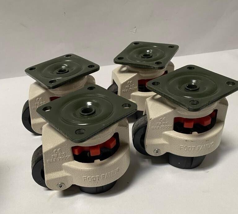 Lot of 4 Caster Swivel Wheel Leveling Machine Locking Foot Fanuc Heavy