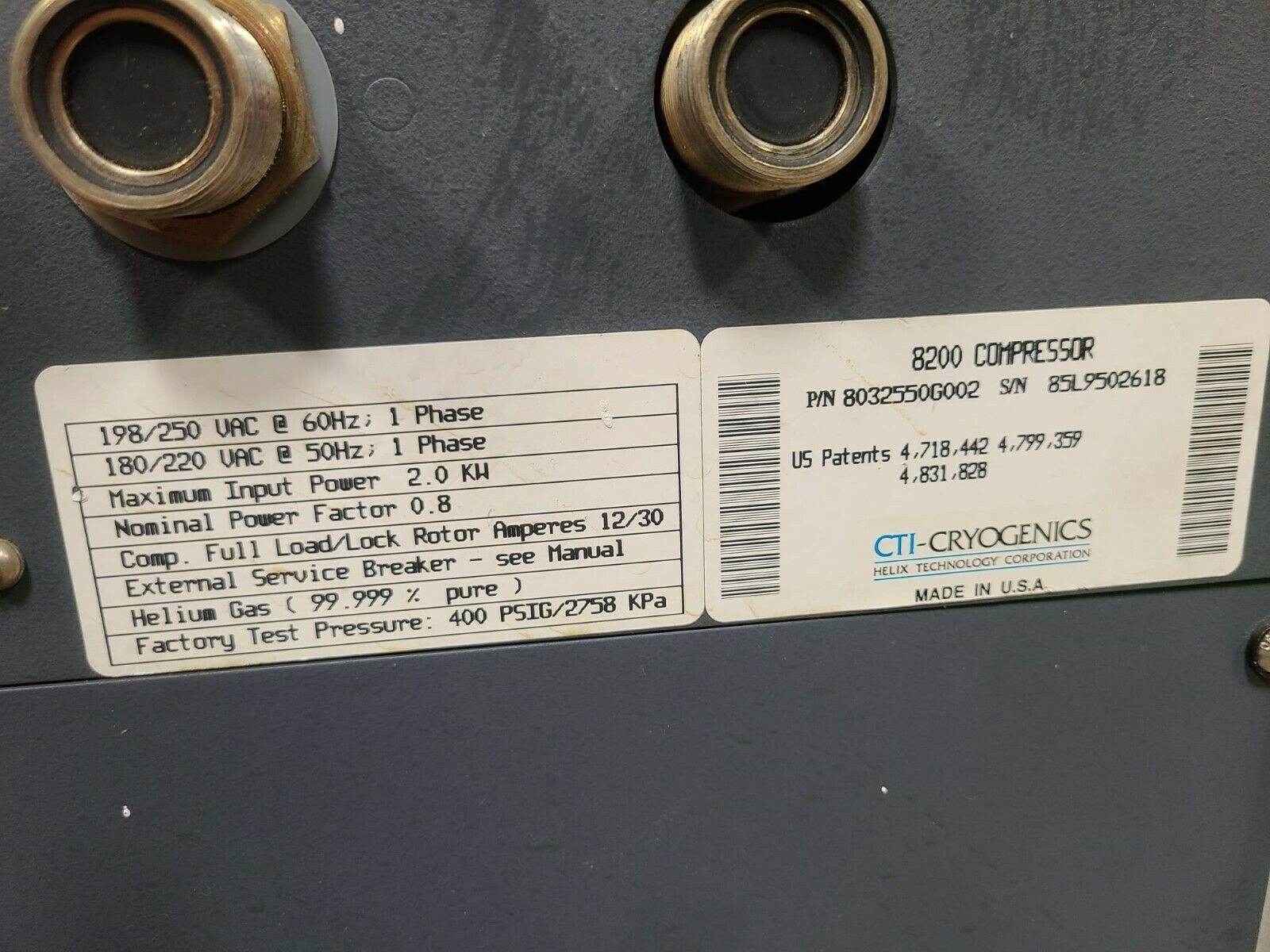 CTI Cryogenics 8200 Compressor 8032550G002 Cryogenic Vacuum Equipment