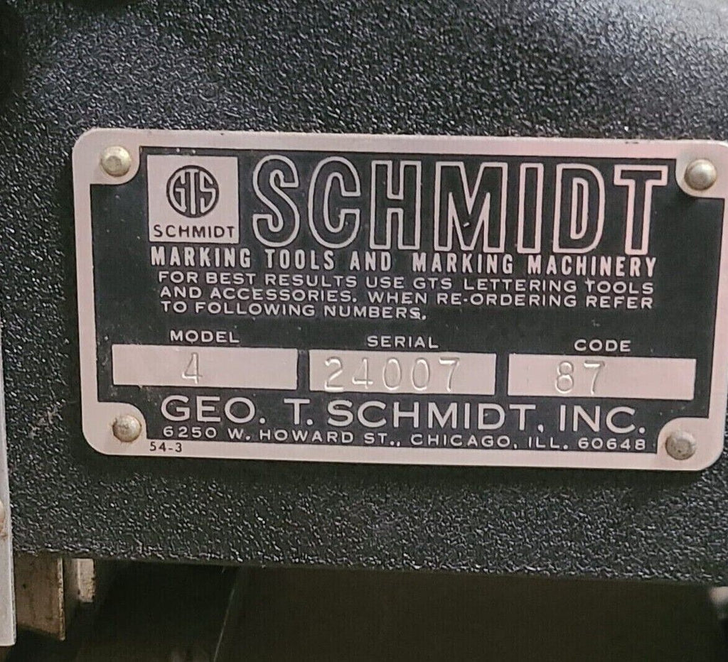 Schmidt 4 Manual Nameplate Marking Tool Table Top Arbor Press Machine