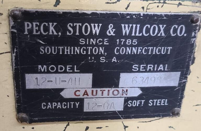 4′ Pexto Metal Shear Peck Stow Wilcox Model 12-U-4H Capacity 12 Gauge