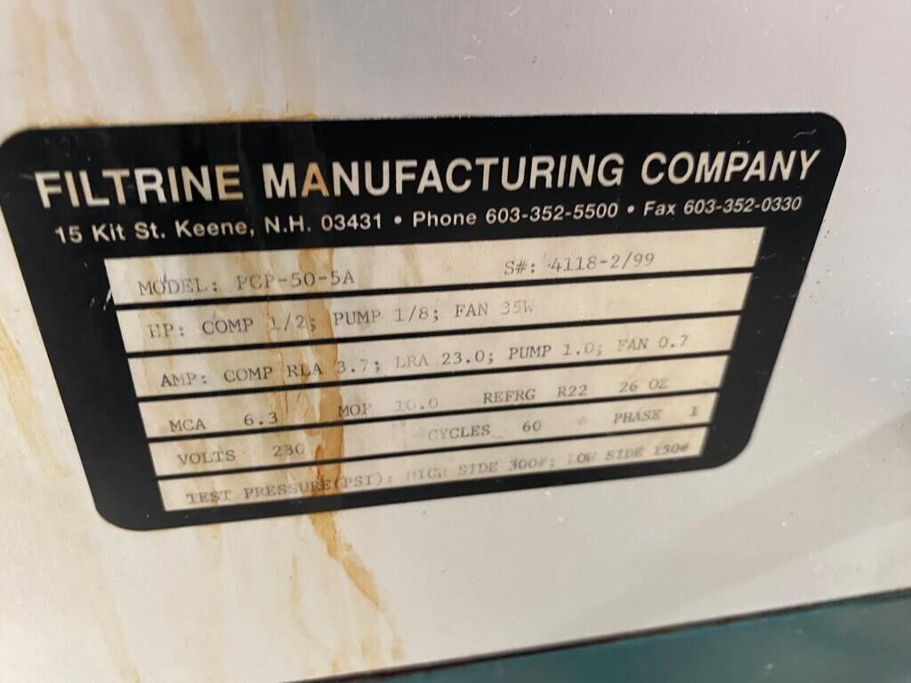 Filtrine Closed Loop PCP-50-5A Chiller W/ 1/2 HP Compressor 1/8 HP Pum