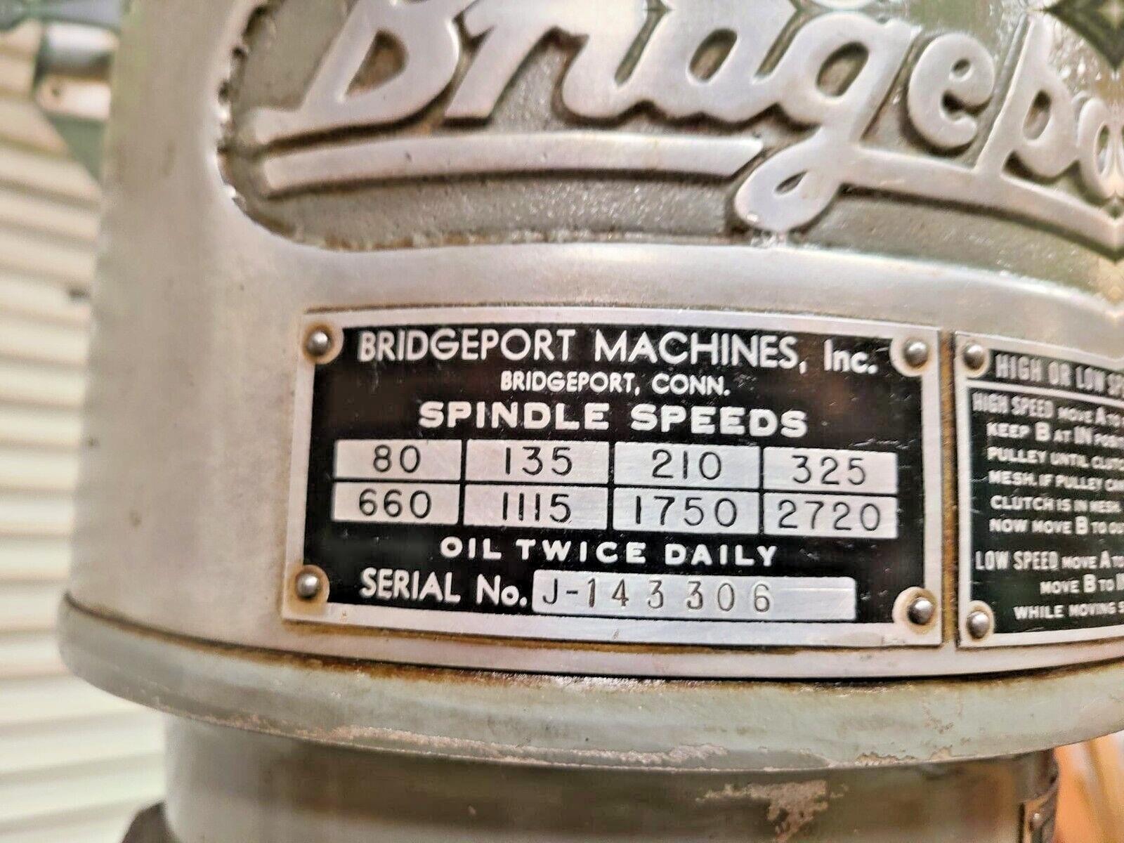 Bridgeport Vertical Mill Milling Machine 9x42 Table 1 HP Motor Local P