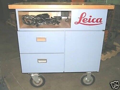 Leica Microscope Cart Instrument Cabinet Electronic Rack Drawers Wood