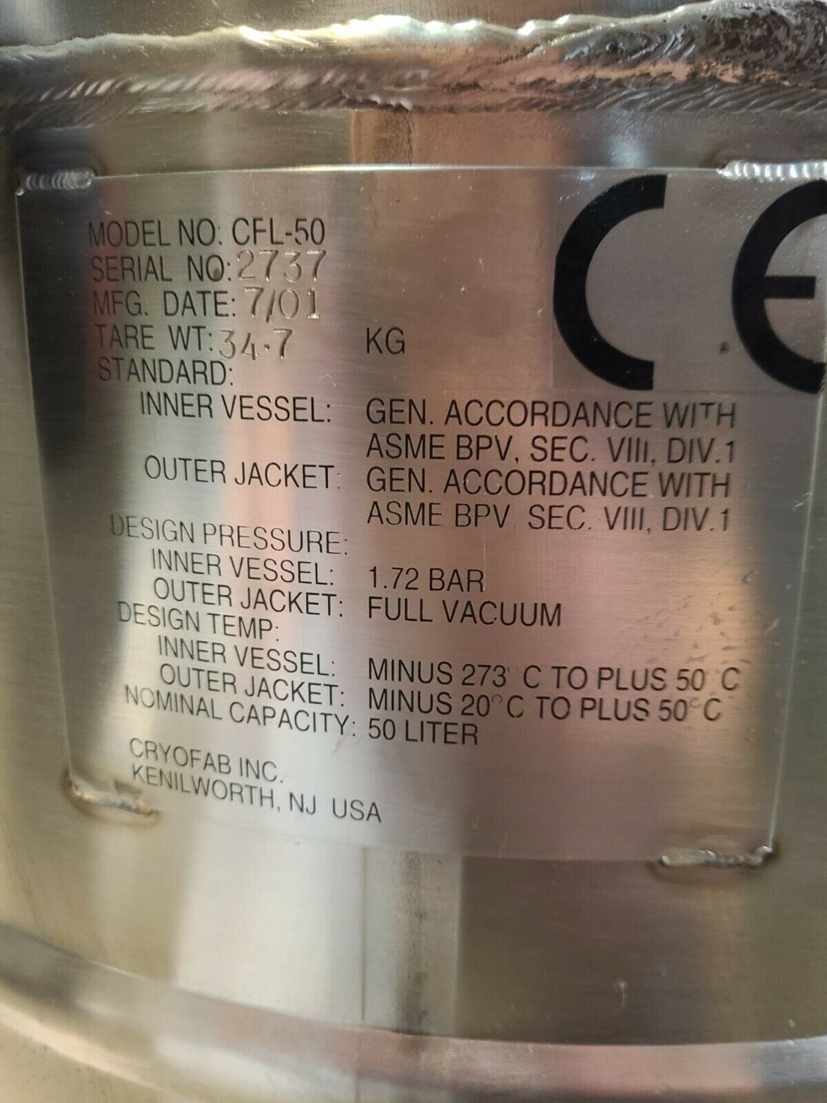 TA Instruments LNCA Liquid Nitrogen Cooling Cryofab CFL-50 Pressure Ve