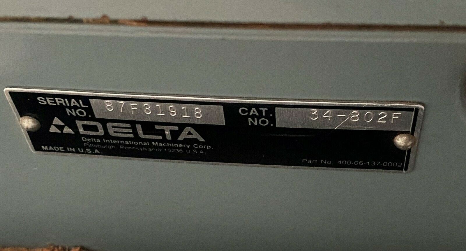 Delta Unisaw 10” Table Saw 3HP 1 Phase 230v Tilting Arbor Model 34-802