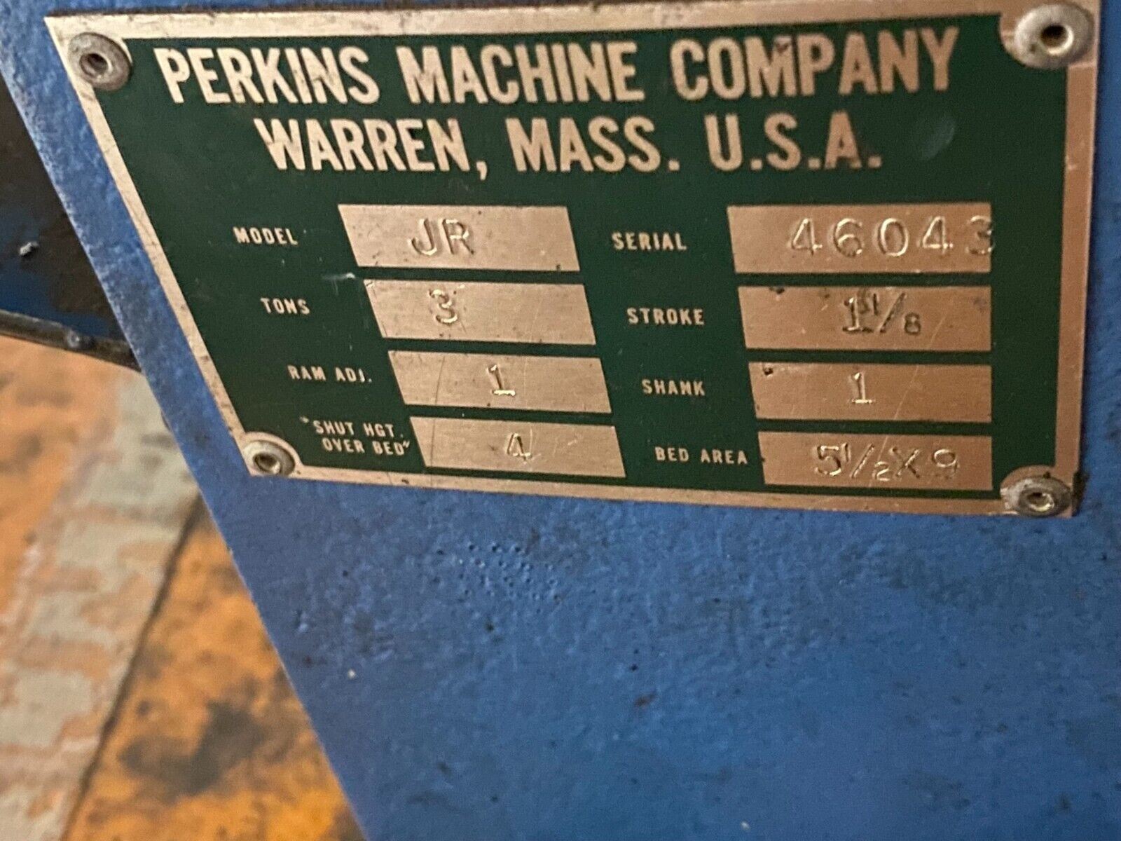 Perkins 3 Ton Model JR Bench Top ETCO Wire Terminal Press Crimping Mac