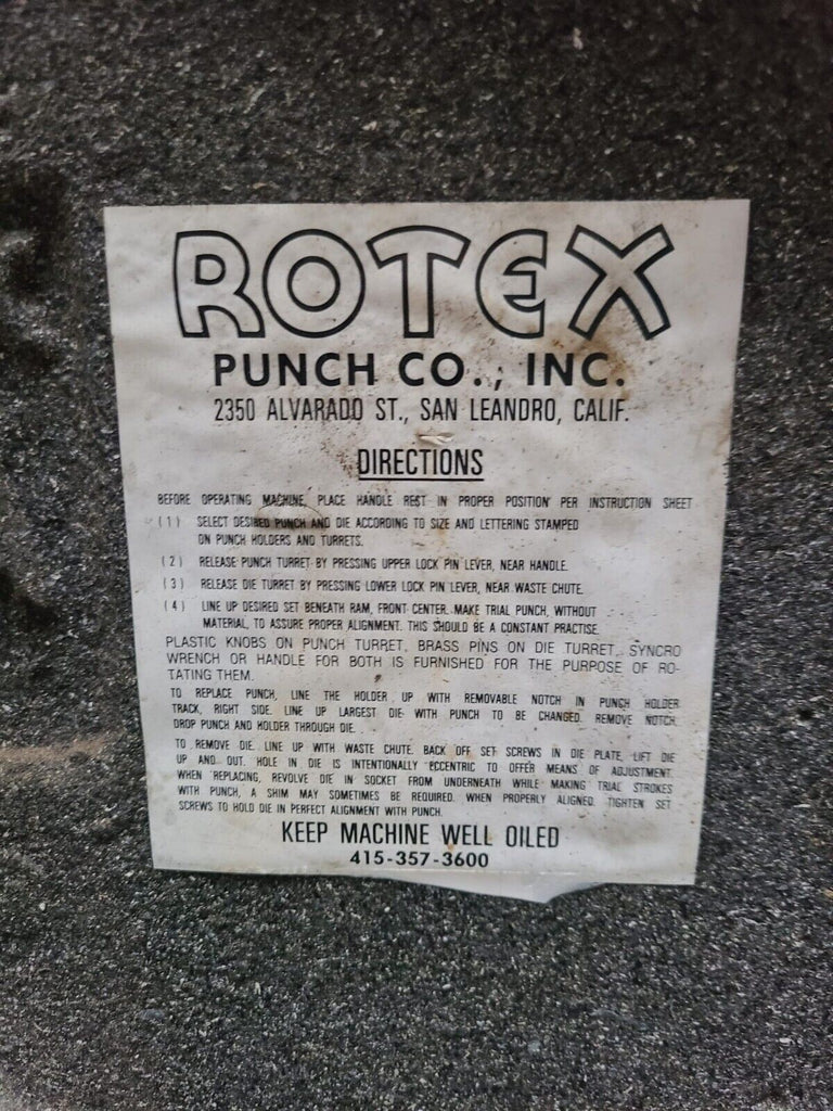 ROTEX MANUAL TURRET Punch Press 18-A 18 STATIONS