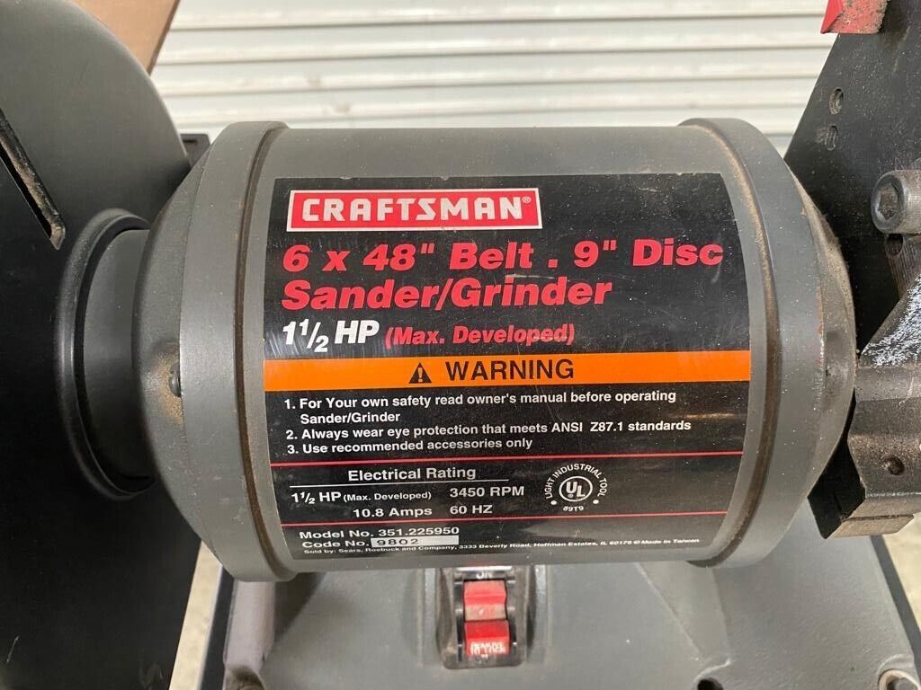 Craftsman 351.225950 6" x 48" Belt 9" Disc Grinder Sander 1 1/2 HP Wit