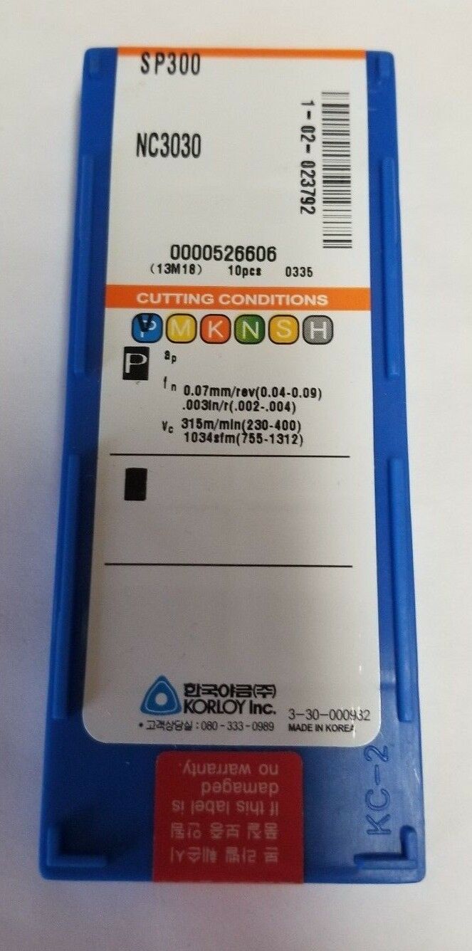 10 Pcs KORLOY SP300 NC3030 CNC Lathe Carbide Inserts Grooving Cut Off