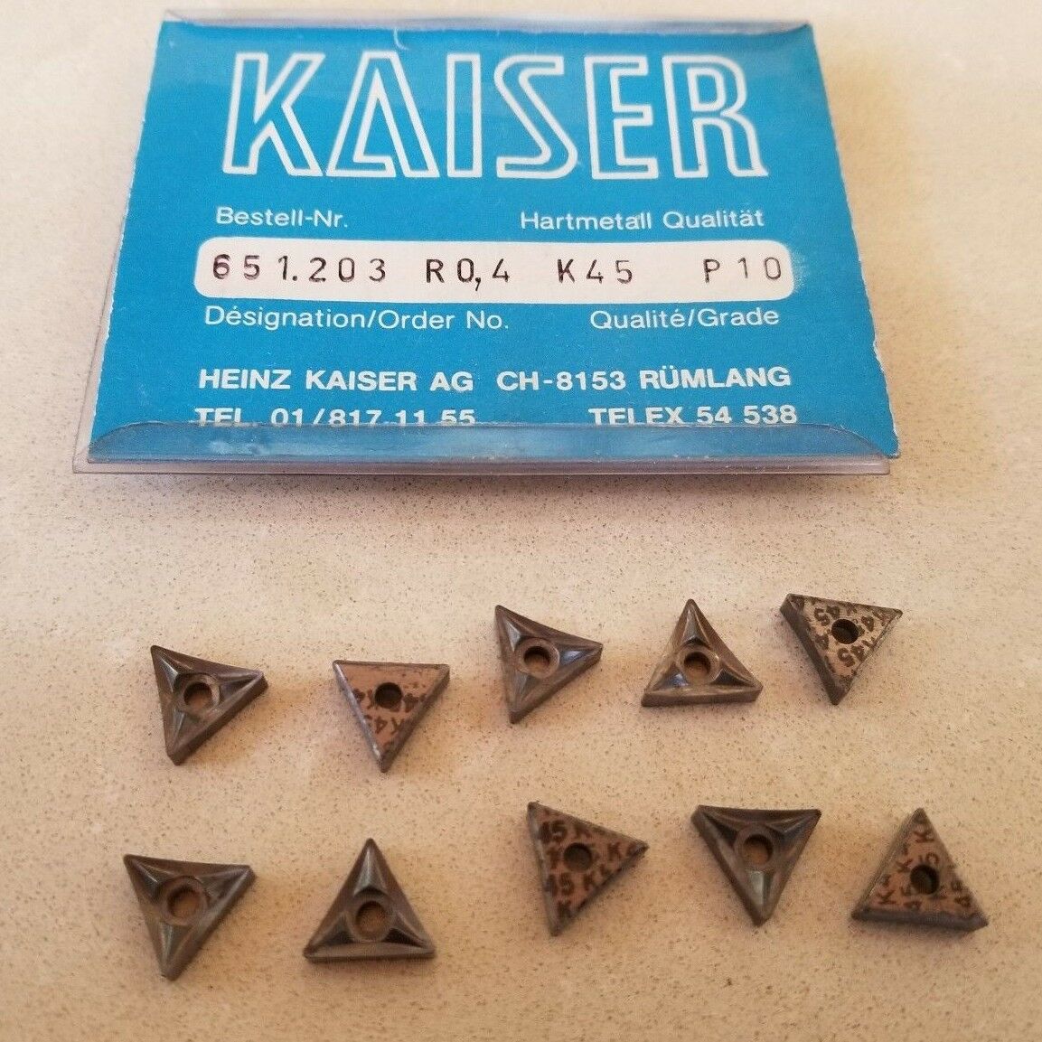 Kaiser 651.203 R0.4 K45 P10 Lathe Carbide 10 Inserts Mill New Tools